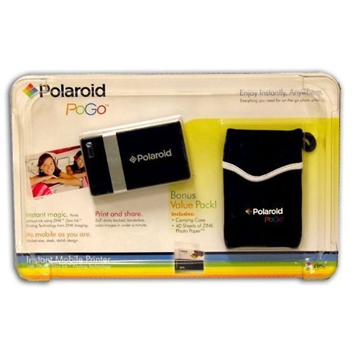 Polaroid Pogo Instant Digital Mobile Printer + 40 Sheets of Zink Paper & Case BUNDLE (Black)
