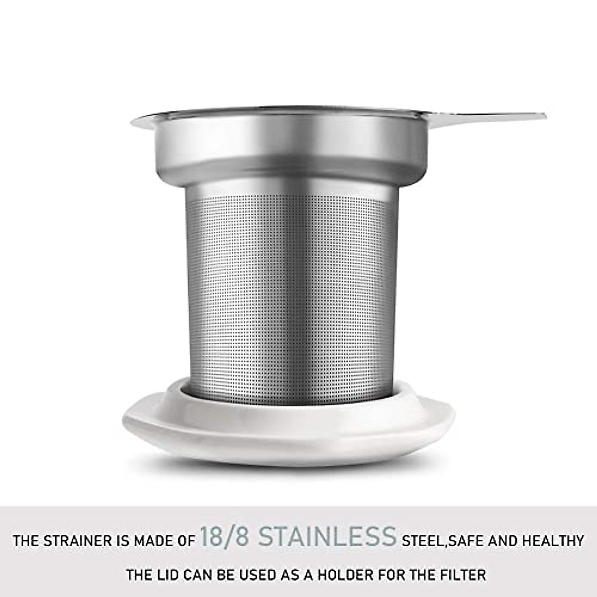 SWEEJAR Porcelain Tea Mug with Infuser and Lid, Wooden Handle, 17 Ounce, Geometric Shape Tea Cup for Steeping, Tea Lover, Gift, Home, Office (Purple)