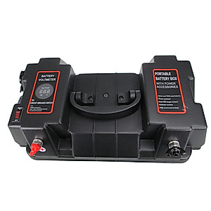Pactrade Marine Boat Battery Box Dual USB Charger 2 Power Socket Voltmeter Gauge