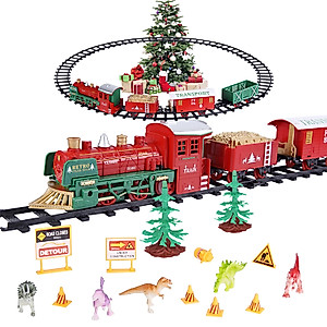 Electric Train Set for Boys Girls, Christmas Train Set with Real Smoke, Sounds & Lights, Classic Toy Train with Steam Locomotive Engine, 3 Train Cars and 10 Tracks