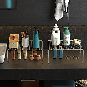 GEDLIRE Kitchen Cabinet Shelf Organizer Set of 2, Large (15.7 x 9.4 inch) Metal Wire Pantry Storage Shelves, Dish Plate Racks for Cabinets, Freezer, Counter, Cupboard Organizers and Storage, Chrome