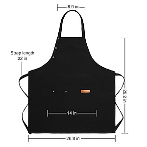 LOYGLIF Aprons for Men Women with Large Pockets, Cotton Canvas chef Adjustable Cooking Kitchen Grill Work Waterproof Bib Apron black