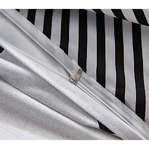 Omelas Kids Heart Love Twin Duvet Cover Set Black and White Teens Girls Lovely Heart-Shaped Pattern Striped Reversible Bedding Soft Breathable Quality Brushed Microfiber (3 Pcs,XD,T)