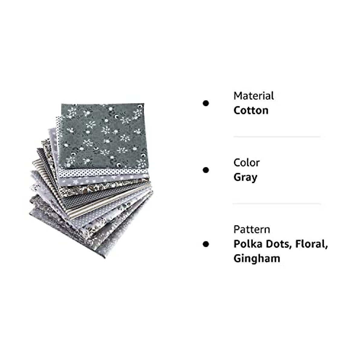 10 Pieces 20 x 20 Inch Squares Floral Fabric Patchwork Quilting Gray Square Bundle Sewing Patchwork Fabric Floral Dot Stripe Pattern Fabric for DIY Art Crafts Scrapbooking Hand Sewing Projects