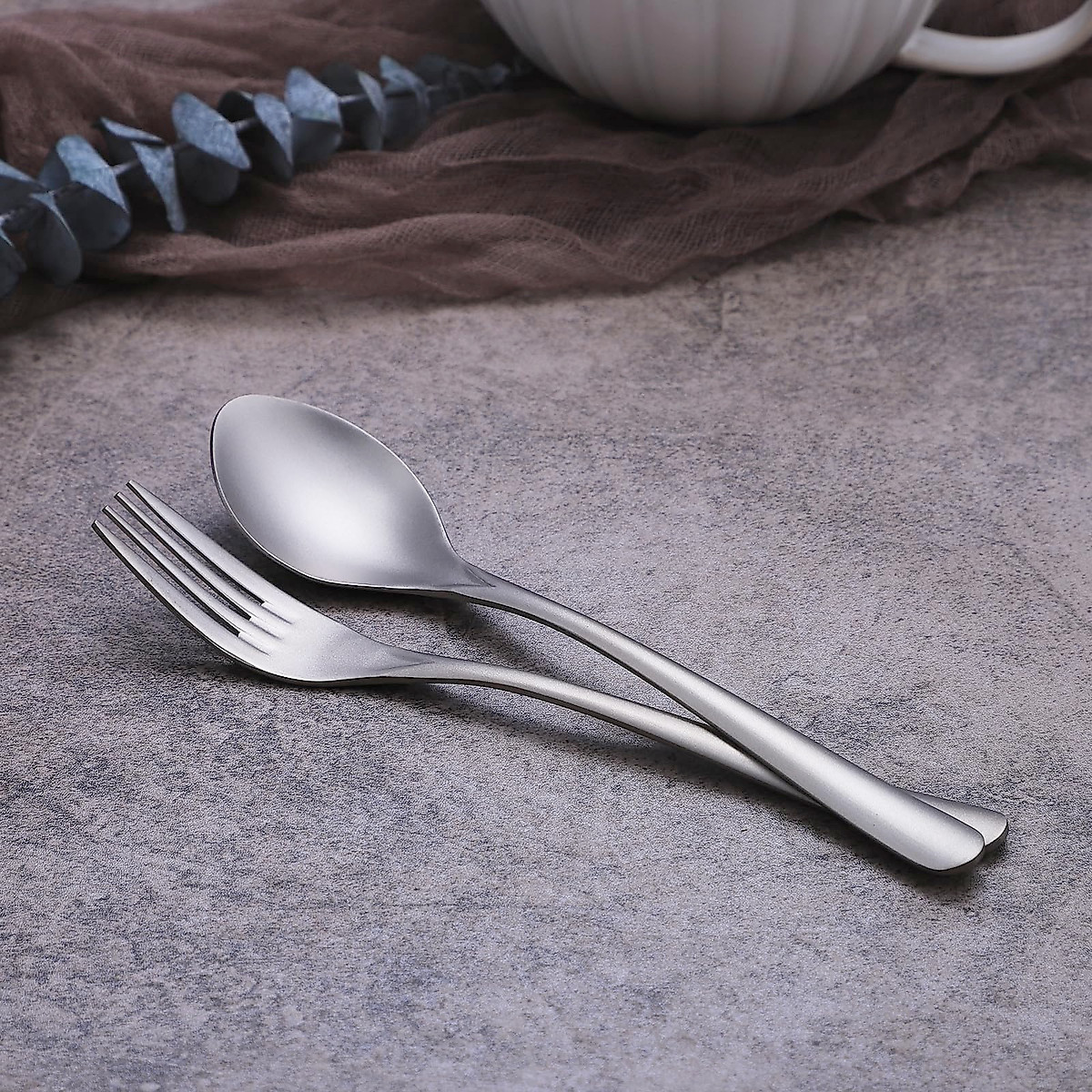 Zerophilo Titanium Cutlery Set, Lightweight Flatware, Modern Design, Dishwasher Safe, Service for 1 (2)