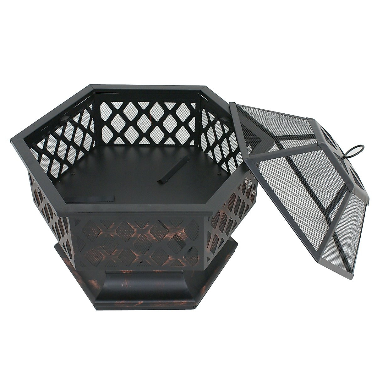 LEMY Hex Shaped Fire Pit Wood Burning Fireplace Firepit Bowl with Spark Screen Cover Patio Backyard Heater Steel 24"