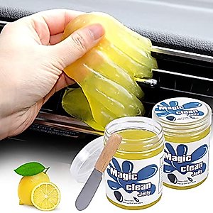 eFuncar Car Cleaning Gel Universal Auto Interior Detailing Gel Slime Fresh Lemon Cleaner Putty Dashboard Dust Removal Glue for Home Office PC Keyboard Air Vent Cup Holder, with A Scraper, 2Pack, 320G