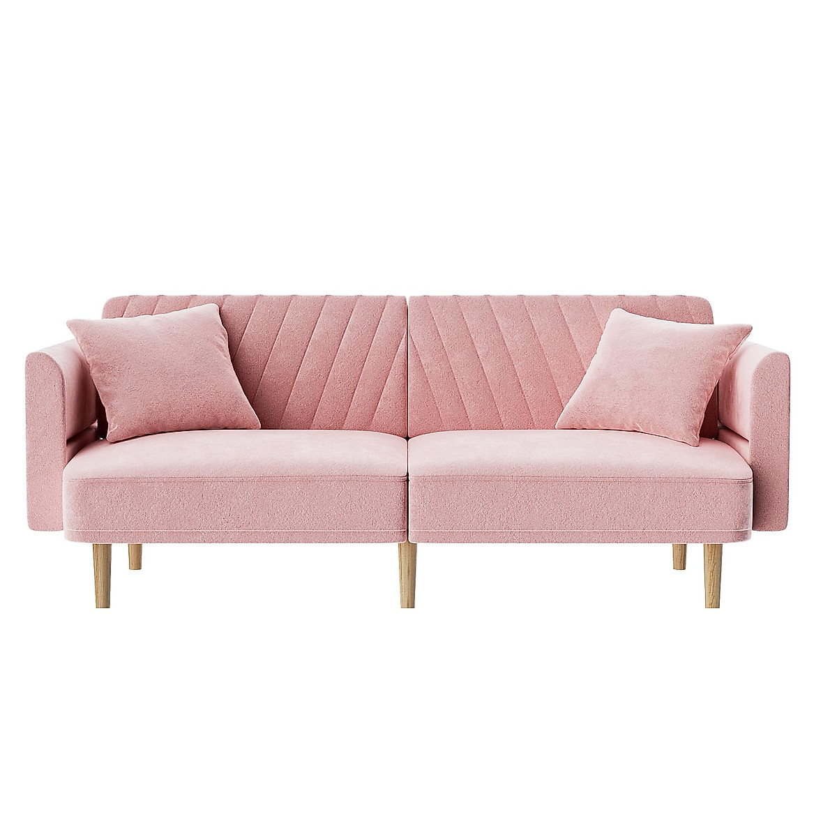 Nolohoo Velvet Futon Sofa Bed, Futon Couch, Small Sofa 75.3" Upholstered Comfy Loveseat Sleeper Sofa with Adjustable Armrests, Mid Century Couches for Living Room, Bedroom, Pink, Velvet