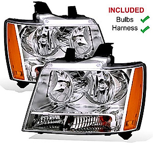 AmeriLite for Chevy 07-13 Tahoe/Suburban/Avalanche Factory Style Chrome Halogen Replacement Headlights Pair - Driver and Passenger Side