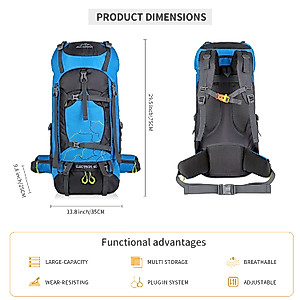 Dehikewell Hiking Backpack, 60L Large Rucksack for Men Women, Water-resistant Lightweight Daypack Ideal for Camping Trekking Travel
