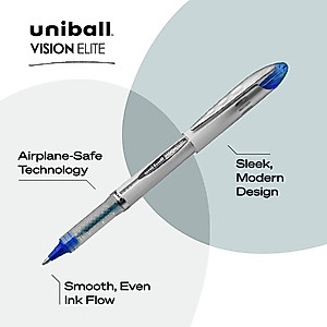 uniball Vision Elite Rollerball Pens with 0.8mm Bold Point, Blue, 12 Count