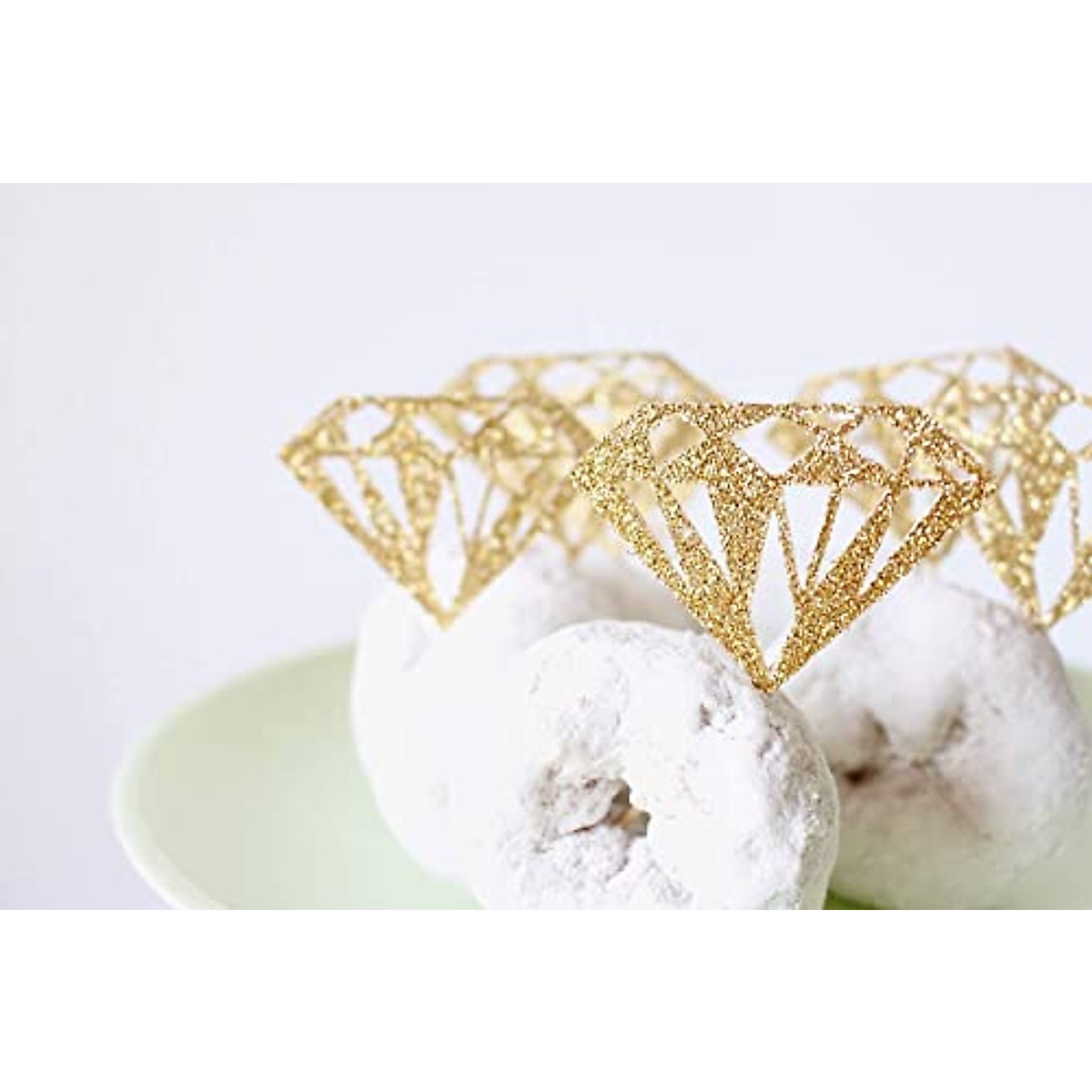 Diamond Cupcake Toppers, Bridal Shower Decorations, Diamond Donut Toppers in Gold Glitter Set of 12