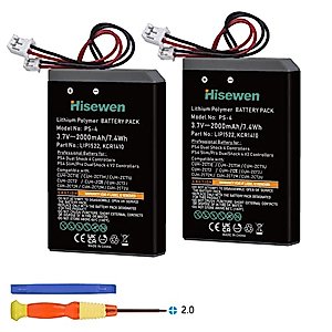 Hisewen 2 Pack 2000mAh PS4 PS4Pro Controller Battery Replacement for Sony Playstation 4 Dualshock 4 V1 V2 Controller CUH-ZCT2 CUH-ZCT2E CUH-ZCT1E CUH-ZCT1U
