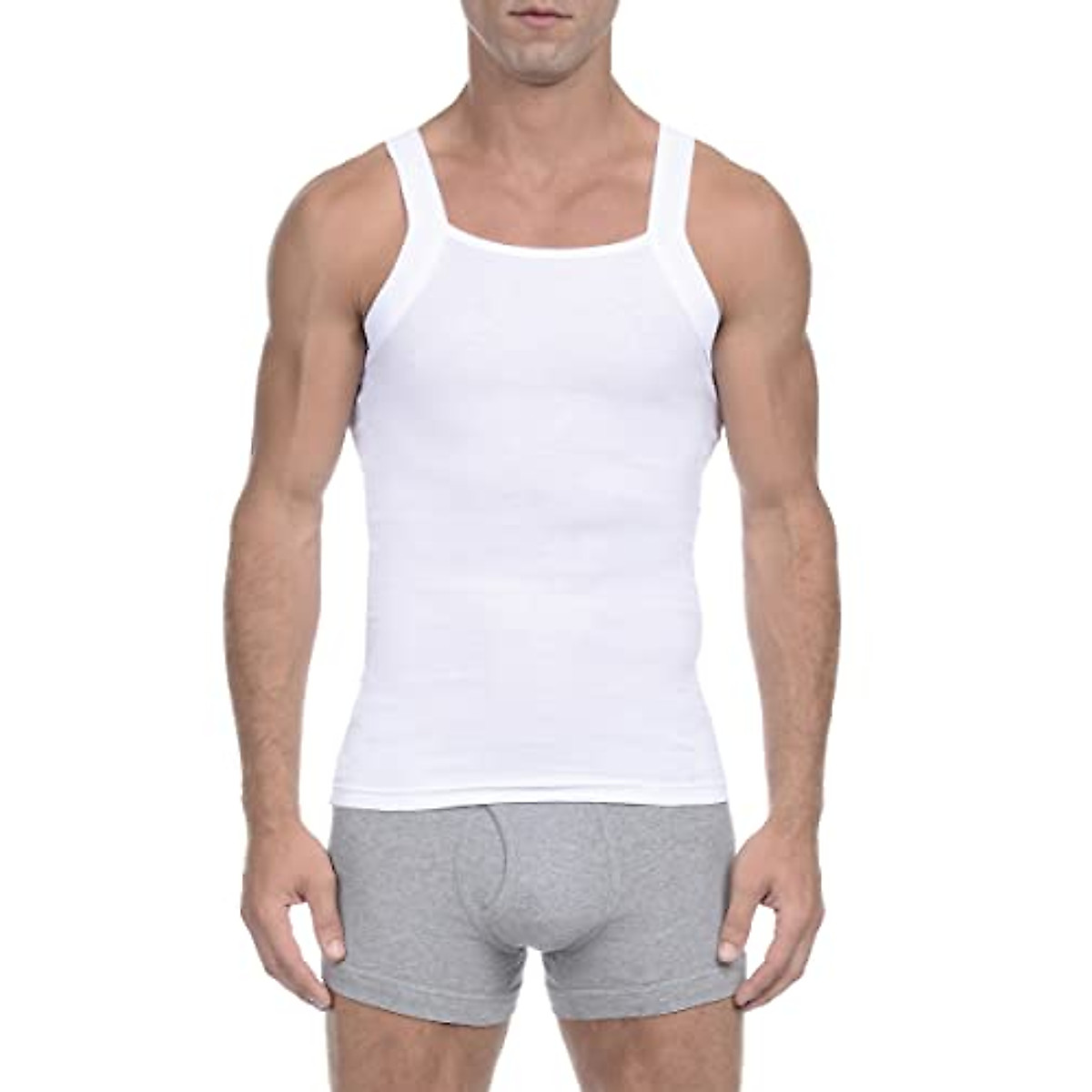 2(X)IST Men's Essential Cotton Square Cut Tank 2-Pack Pure White, Medium