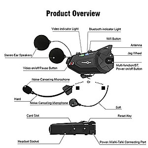 FreedConn Motorcycle Helmet Headset with Camera R1plus Bluetooth Intercom 1000M 6 Riders Waterproof Wireless FM Radio Communication Systems for Most Helmets