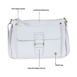 LEDERBUCK Lucy Small Soft Leather Sling Crossbody Handbags- Double Zip Premium Sling Crossover Shoulder Bag for Women (White)