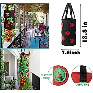 4 Pcs Upside Down Strawberry Planter- 4 Hooks 3 Gallon Hanging Strawberry Planter Hanging Planter,Sturdy Hanging Handle Thickened Breathable Felt Cloth for Tomato Hot Peppers Vegetables (4Pcs 3Gal)