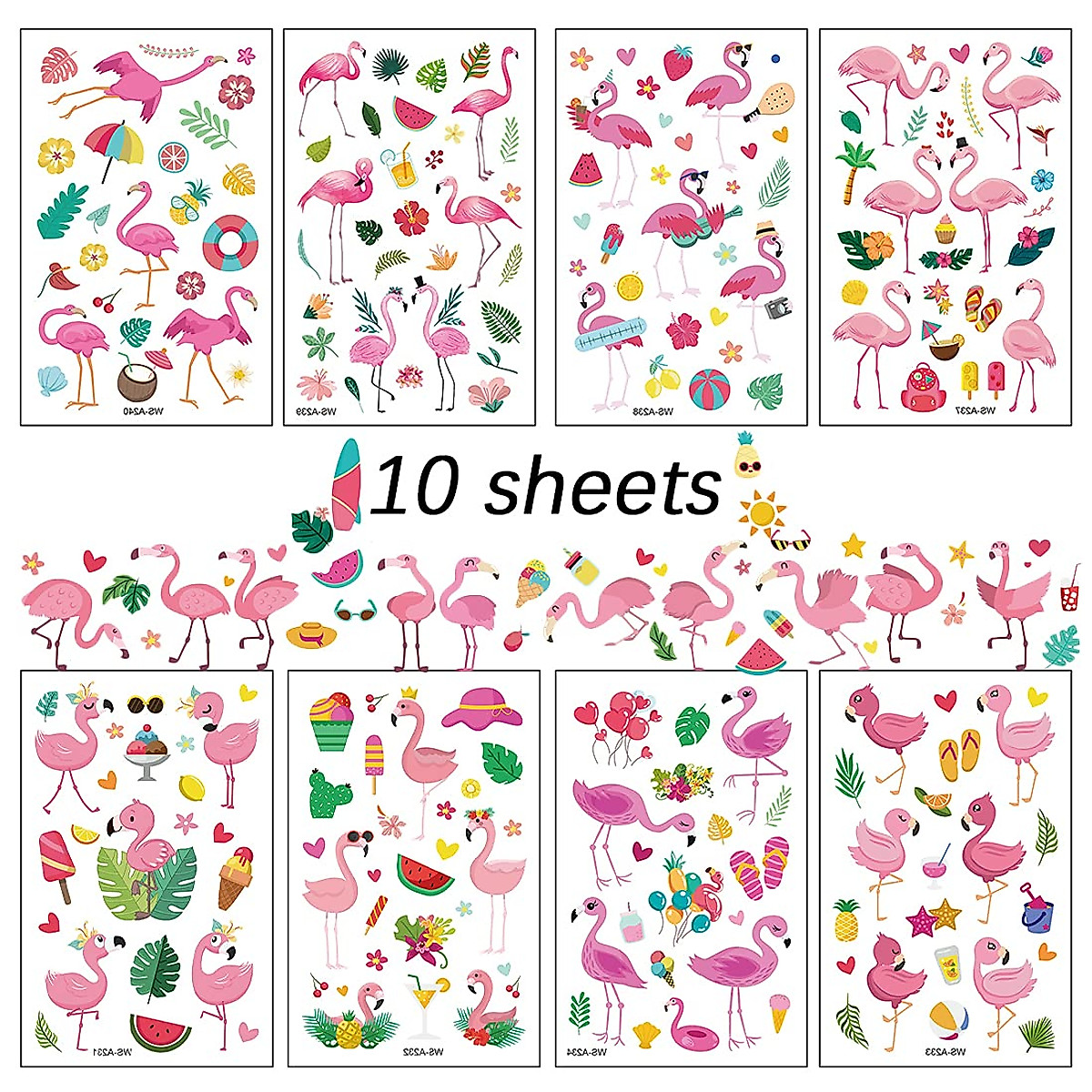 WENSHEN Cartoon Tattoos 10Sheet Animal Temporary Tattoo Fake Tattoos Vinyl Waterproof Party Favors for Kids Teens Adult Birthday, 4.7x3 Inch (Pack of 10)