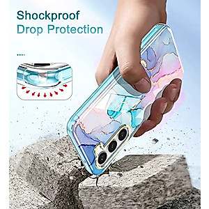 Turquiase for Samsung Galaxy S23 Case with 2pcs Tempered Screen Protector&1pcs Len Camera Protector, Lightweight and Stylish Full Body Shockproof Protective Rugged TPU Case, Blue Marble