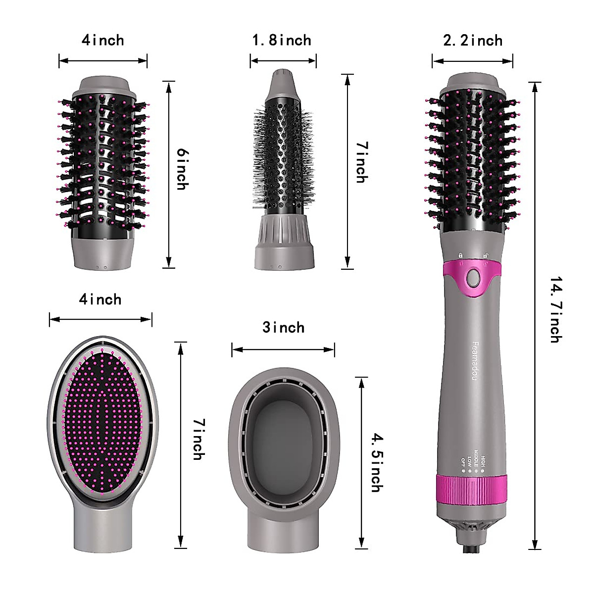 Feamadou Electric Hair Brush,Hot Air Hair Brush,Hair Volumizer Styler Brush, Professional Negative Ion Anti-Frizz Hair Comb
