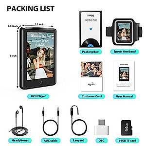 YFFIZQ 80GB MP3 Player with Bluetooth 5.1,2.8'' Full Touch Screen MP4 Player with Speaker,Portable HiFi Lossless Sound MP3 Player with FM Radio,Voice Recorder,E-Book,Armband,Support up to 128GB