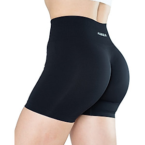 AUROLA Dream Collection Women Workout Shorts High Waist Gym Shorts, Scrunch Butt Seamless Athletic Shorts,Dark Black,M