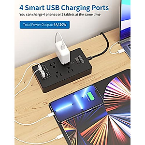 2 Prong Power Strip with Flat Rotating Plug, NTONPOWER 10ft Extension Cord Surge Protector, 4 Outlets 4 USB, 2 Prong to 3 Prong Outlet Adapter, 1700 Joules, Overload Protection for Non-Grounded Outlet