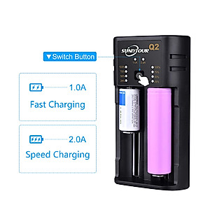 SUNLYTOUR 22650 20700 18650 Battery Charger,Dual USB Battery Charger for 26700 26650 26500 25500 22700 22500 18700 18500 18490 18350 17650 16650 16340(RCR123) 14650 14500 NiMH Ni-Cd Battery