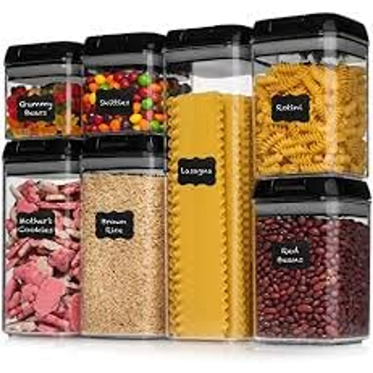 Sueno Imports 7 Piece Clear BPA Free Plastic Airtight Food Containers with Easy Lock Lids, Perfect for Kitchen Pantry Organization and Storage