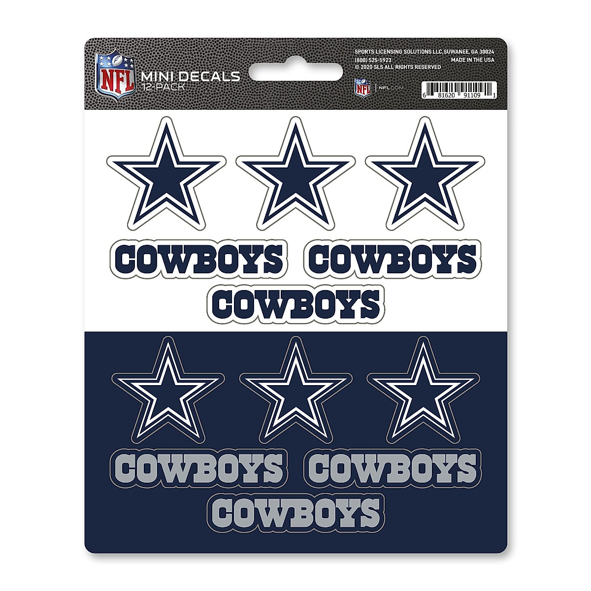 FANMATS 61118 NFL - Dallas Cowboys 12 Count Mini Decal Sticker Pack 5 x 6.25 in.- Great Gift for Sports Fans - Works On Hard Surfaces - for Homes, Cars, Trucks, SUVs.