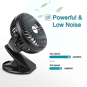 SkyGenius Battery Operated Clip on Mini Desk Fan, Black