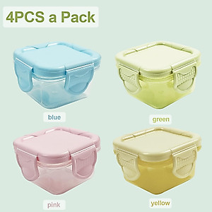 Wensdr 2oz Reusable Plastic Salad Dressing Container to go Set of 4,Small Sauce Cups with Sealing Lids Leak-proof Food Container for Lunch Box