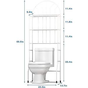 MONIPA Over The Toilet Storage, Bathroom Organizer, 3-Tier White Bathroom Shelf Space Saver, Freestanding Bathroom Toilet Storage Rack Cabinet Shelves