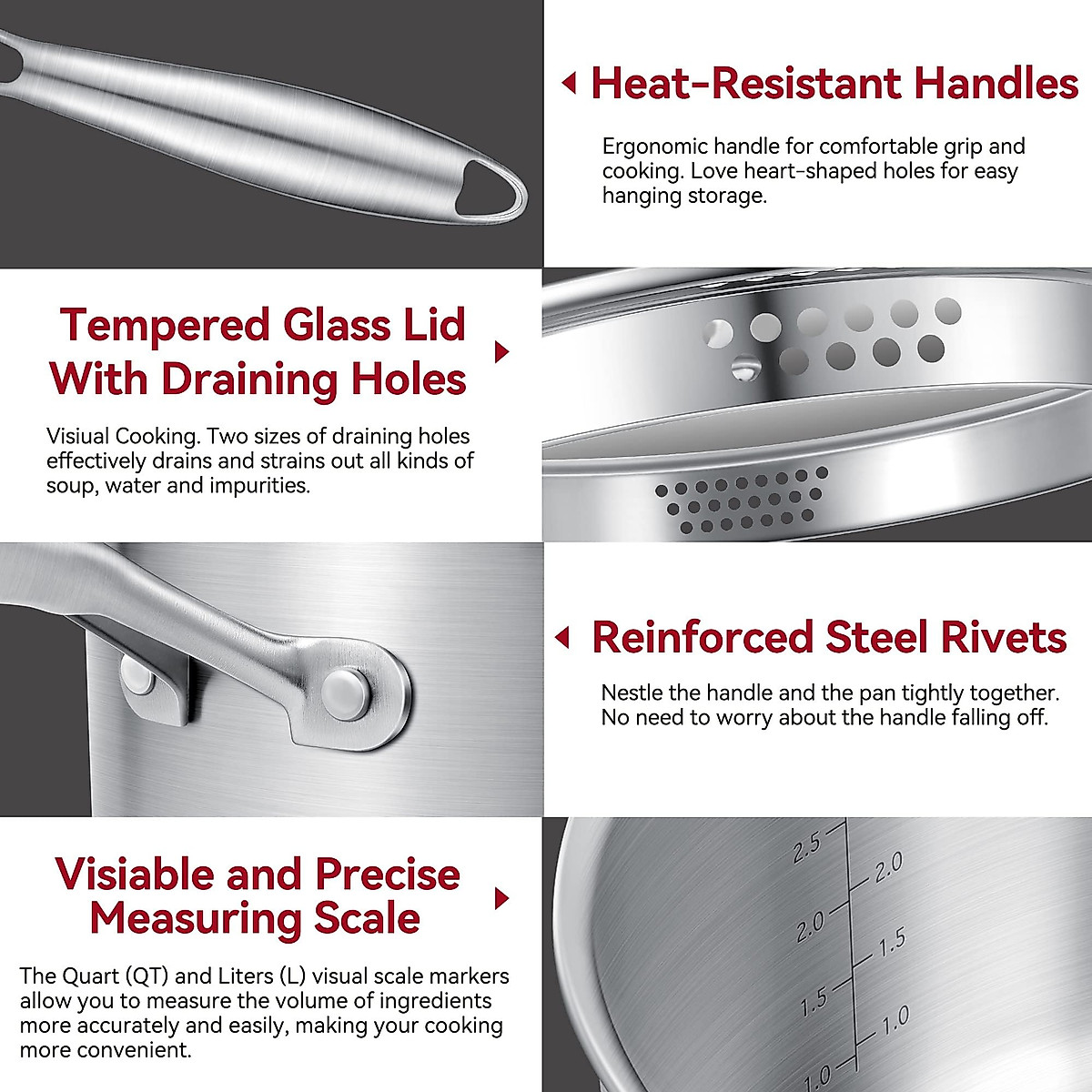 Buttermelt 1.5 Quart Stainless Steel Saucepan with Steamer Basket, Tri-ply Full Body, Multipurpose Sauce Pot with Two-Size Drainage Holes Lid, Perfect For Boiling Gravies, Pasta, Noodles