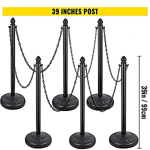 VEVOR Plastic Stanchion, 6pcs Chain Stanchion, Outdoor Stanchion w/ 6x39.5inch Long Chains, PE Plastic Crowd Control Barrier for Warning/Crowd Control at Restaurant, Supermarket, Exhibition, City Mall