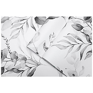 HAOKHOME 93042-2 Peel and Stick Wallpaper Boho Black/Grey/White Eucalyptus Leaf Floral Wall Mural Home Nursery Boho Contact Paper 17.7in x 9.8ft
