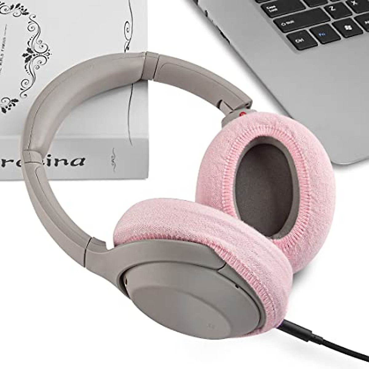 Geekria 2 Pairs Knit Headphones Ear Covers/Washable & Stretchable Sanitary Earcup Protectors for Over-Ear Headset Ear Pads, Sweat Cover for Warm & Comfort Fits 3.14"-4.33" Headsets (M/Pink)