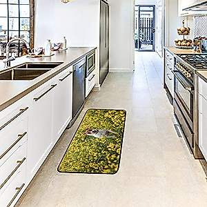 Kitchen Mat Rug Comfort Standing Mat Yellow Flower Dog Soft Absorbent Runner Rug for Hallway Entryway Bathroom 39x20 inch