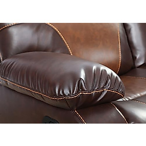 EZLUX 83.5" Leather Sofa 3 Seat, Manual Upholstered Reclining with Cup Holders for Living Room Furniture Home Theater Apartment, Brown