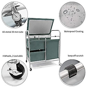 JEFEE Rolling Laundry Sorter Cart Heavy Duty 3 Bags Laundry Hamper Sorter Cart with Ironing Board Removable Bags for Dirty Clothes Storage 26"Lx 16.5"Wx 29"H Blue Grey………
