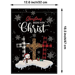 Christmas Garden Flag Christ Cross Religious Double Sided Burlap Vertical 12.5 x 18 Inch Merry Christmas Outdoor Decorations Yard Home Decor