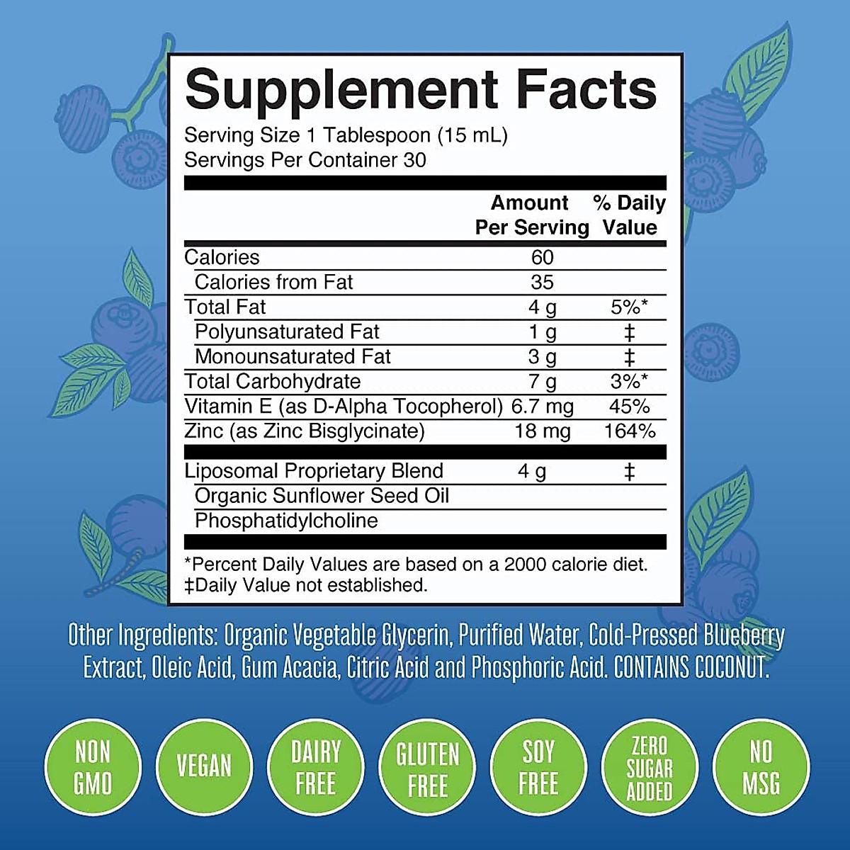 MaryRuth Organics Nutritional Supplement | Liposomal Liquid Zinc Supplement with Vitamin E | Overall Health and Skin Care | Blueberry | Vegan, Non-GMO, Gluten Free, No Sugar Added | 15.22 Fl Oz