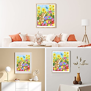 NAIMOER Easter Bunny Diamond Painting Kits for Adults,Easter Rabbit with Flowers Diamond Painting Kits, DIY 5D Full Drill Diamond Painting Easter Eggs Diamond Art Kits Craft for Home Decor 30x40cm