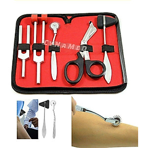 New 5 Piece Student Diagnostic Kit - Reflex Taylor Hammer and Tuning Fork Set C 128 and C 512. Includes Wartenberg Pinwheel, Premium Steel Bandage Scissor 7.5” Black