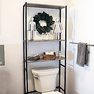 Sunnydaze 3-Tier Over-The-Toilet Storage Shelf - Industrial Style with Freestanding Open Shelves with Veneer Finish and Black Iron Frame - Etagere Bathroom Space-Saver Organizer - 71-Inch - Oak Gray