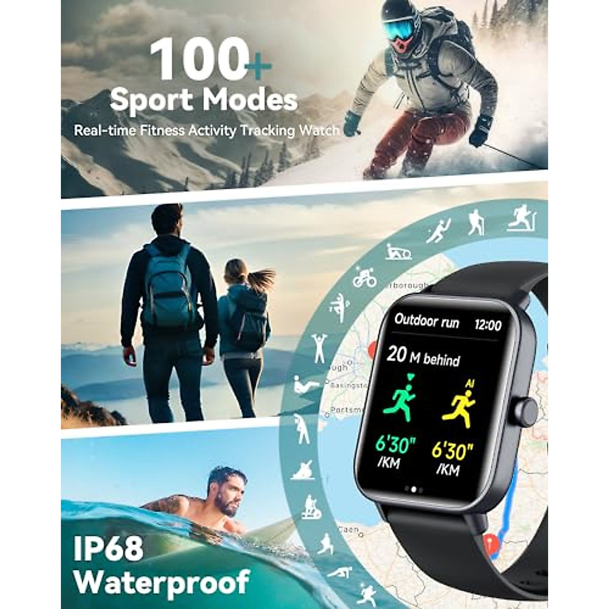 Smart Watch for Men Women with Bluetooth Call/Alexa Voice, 1.8 Inch Waterproof Fitness Tracker Smartwatch,Steps/Calorie/SpO2/Heart Rate/Sleep Monitor, 7-Day Battery Life, iOS Android Phone Compatible