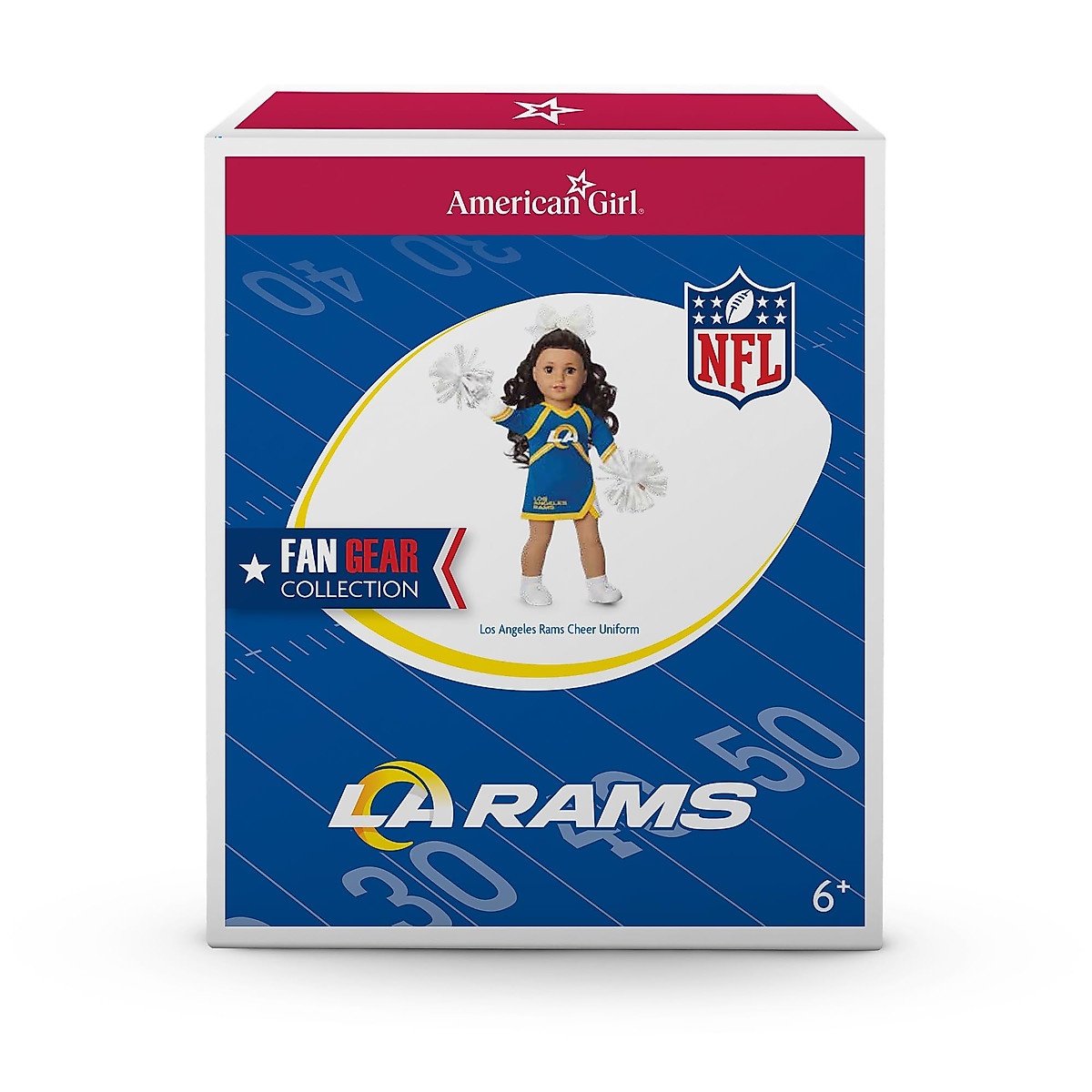 American Girl Los Angeles Rams Cheer Uniform 18 inch Doll Clothes with Pom Poms, Blue and Yellow, 5 pcs, Ages 6+