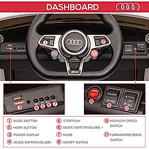 Aosom 6V Kids Electric Ride On Car, Licensed Audi TT RS with Suspension System and Remote Control, Horn, 5 Songs, Lights, MP3 Player, White