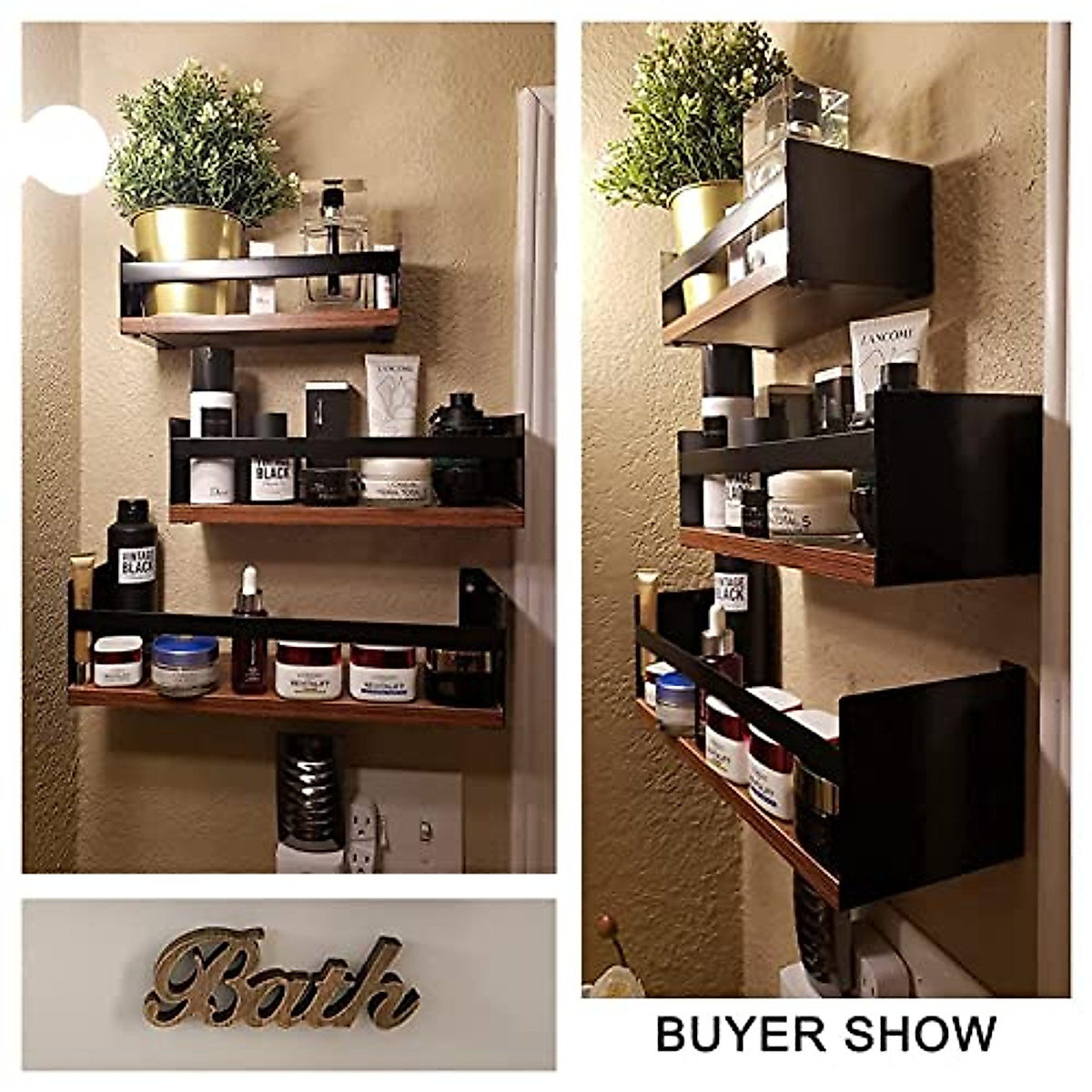 Giftgarden Black Floating Shelves for Wall Set of 3, Industrial Thick Wall Shelf Rack with Iron Rail Bracket for Storage Bathroom Kitchen Bedroom Plant Nursery Books Laundry