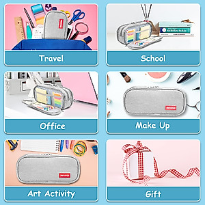 NEWUPZSI Large Pencil Case Grey christmas gifts teen girl teenage boys pouch with 3 compartments Pouch big capacity canvas pencil Bag school supplies for college School Teen Men Women adults